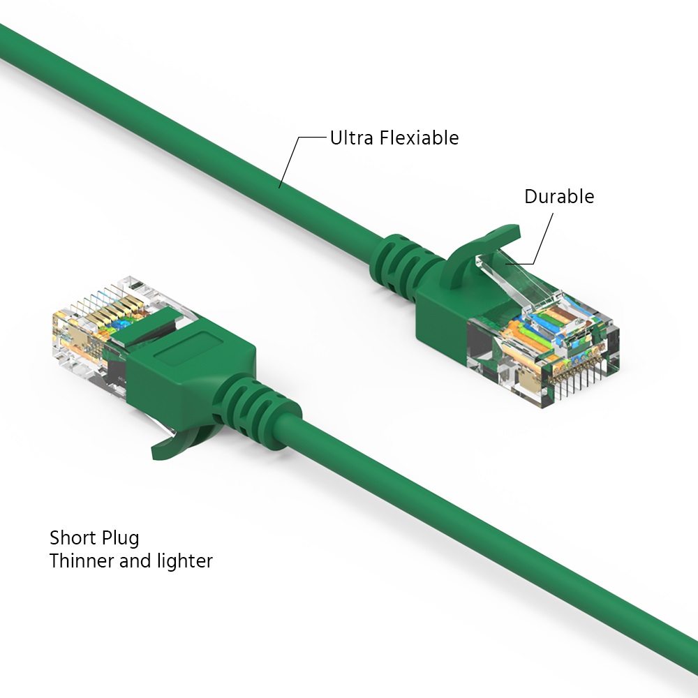 7Ft Cat6A UTP Slim Ethernet Network Booted Cable 28AWG Green - Bestlink ...