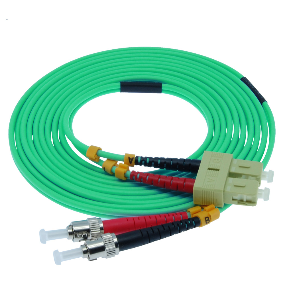 3m SC/UPC ST/UPC OM3 Multimode Duplex Aqua Fiber Optic Patch Cable ...